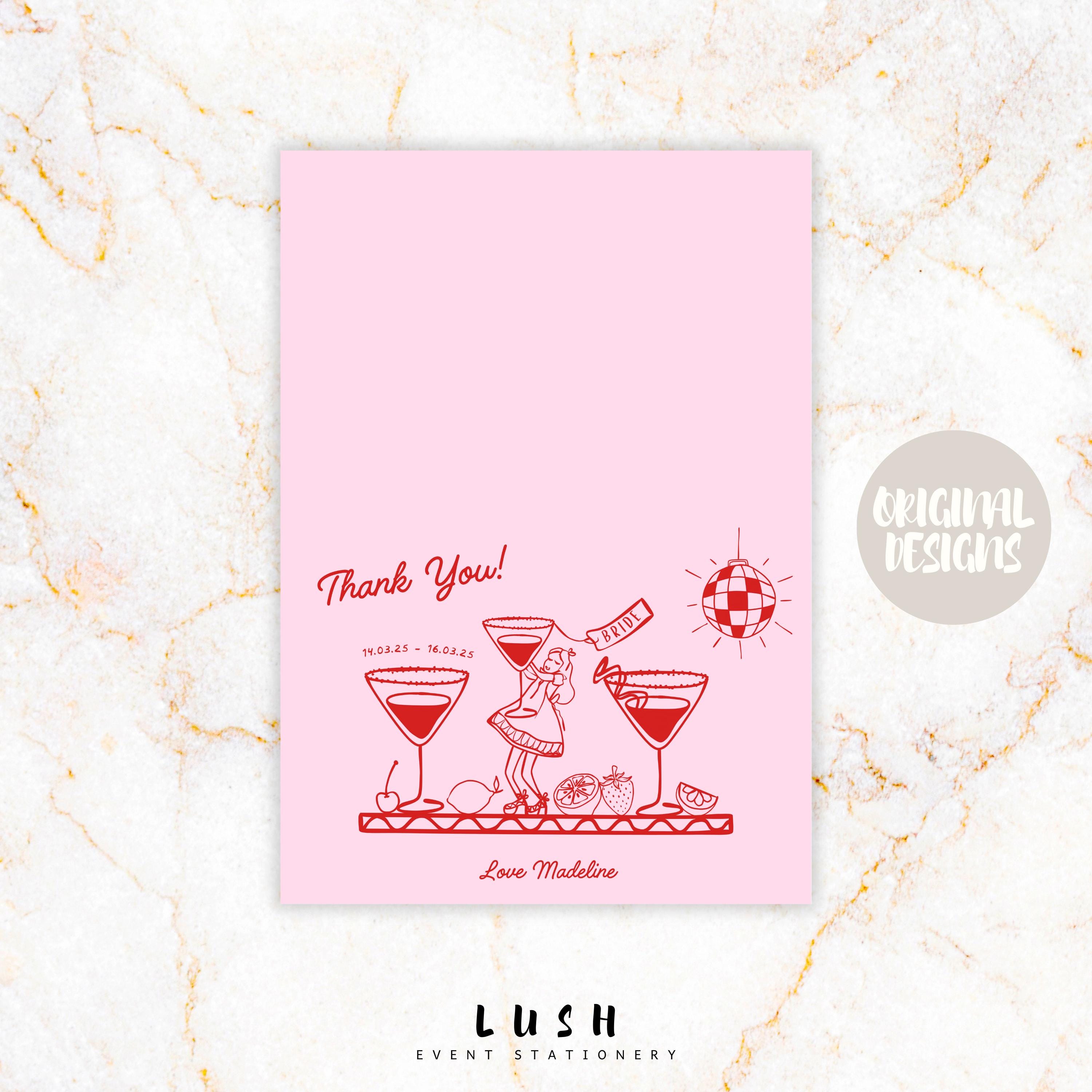 Hand Drawn Bachelorette Thank You Card Template, Illustrated Bridal ...