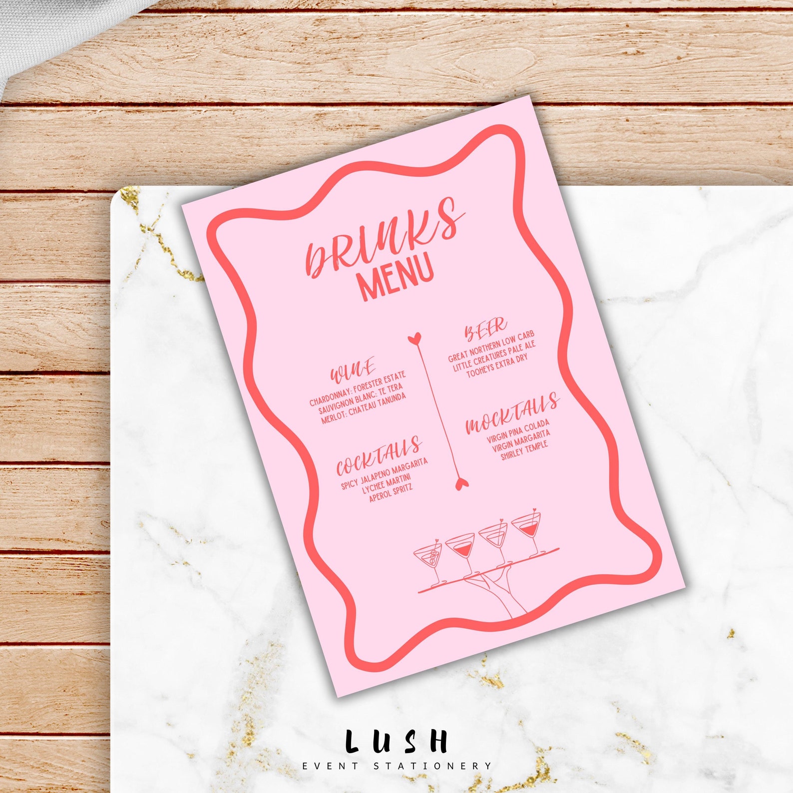 Hand Drawn Bar and Drinks Menu Illustrated Bachelorette Party Menu Hens ...