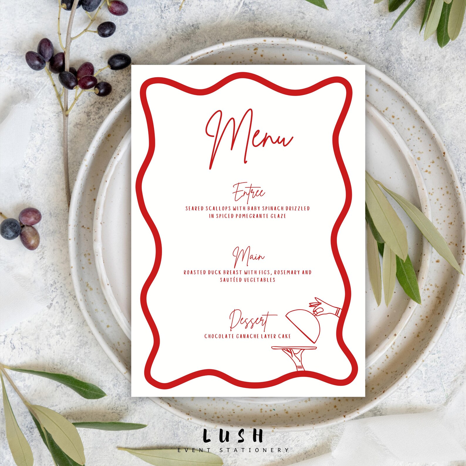 Hand Drawn Bachelorette Party Menu Illustrated Bridal Shower Menu Red ...
