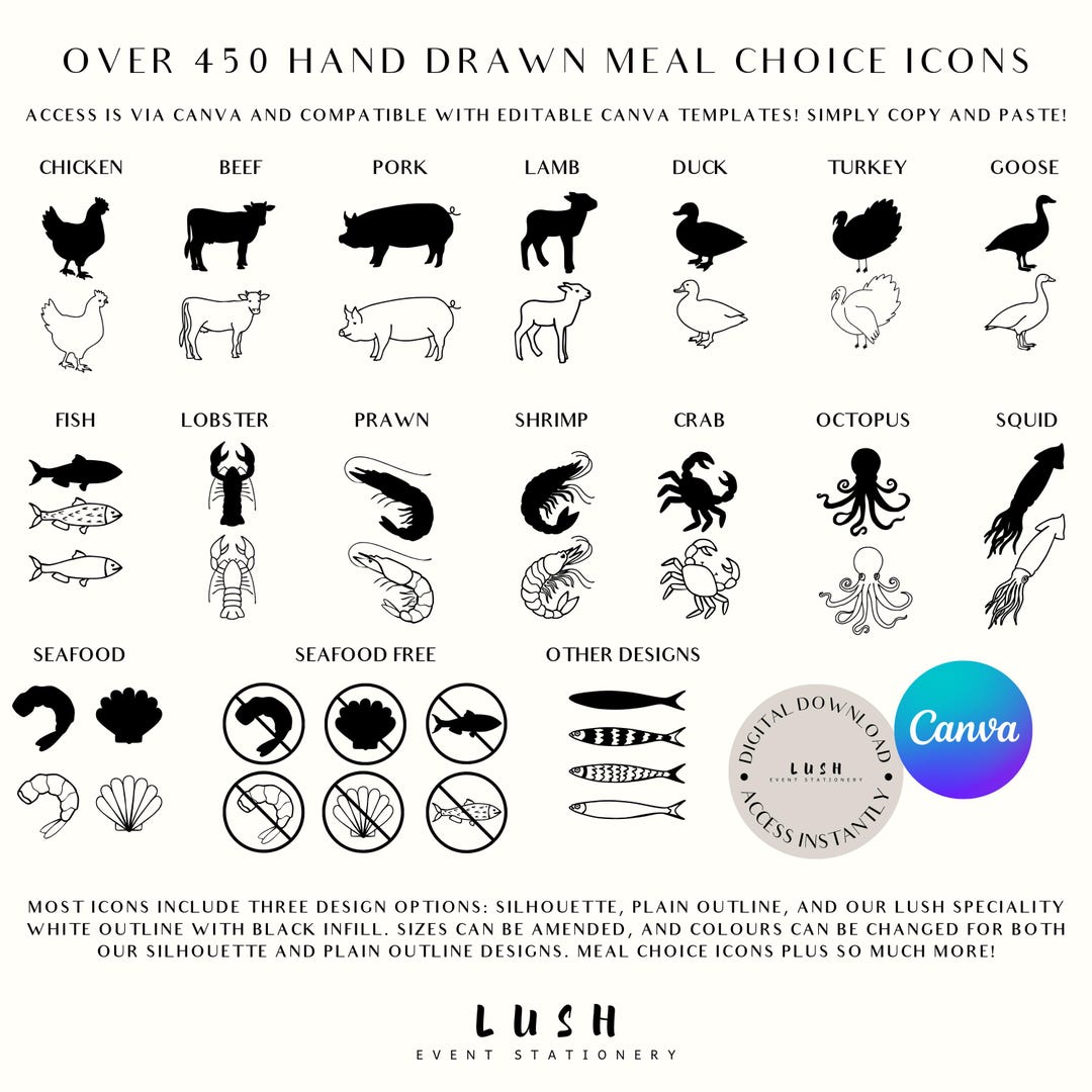450 Hand Drawn Meal Choice Icons, Illustrated Food Icons, Hand Drawn ...