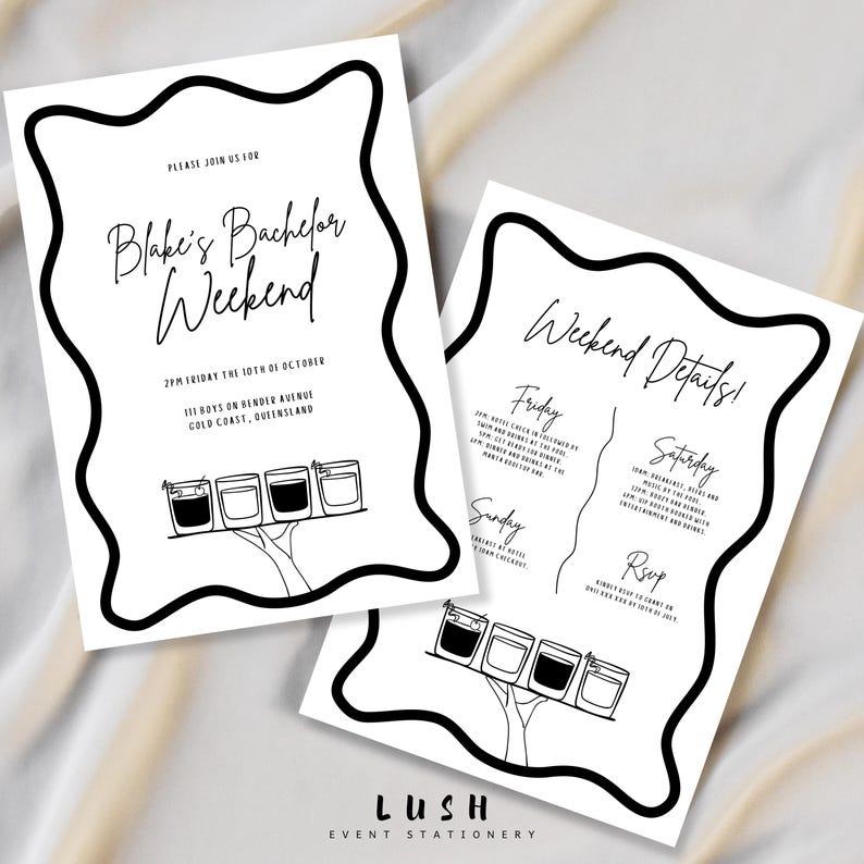 Hand Drawn Bachelor Party Invitation, Illustrated Bucks Invitation ...