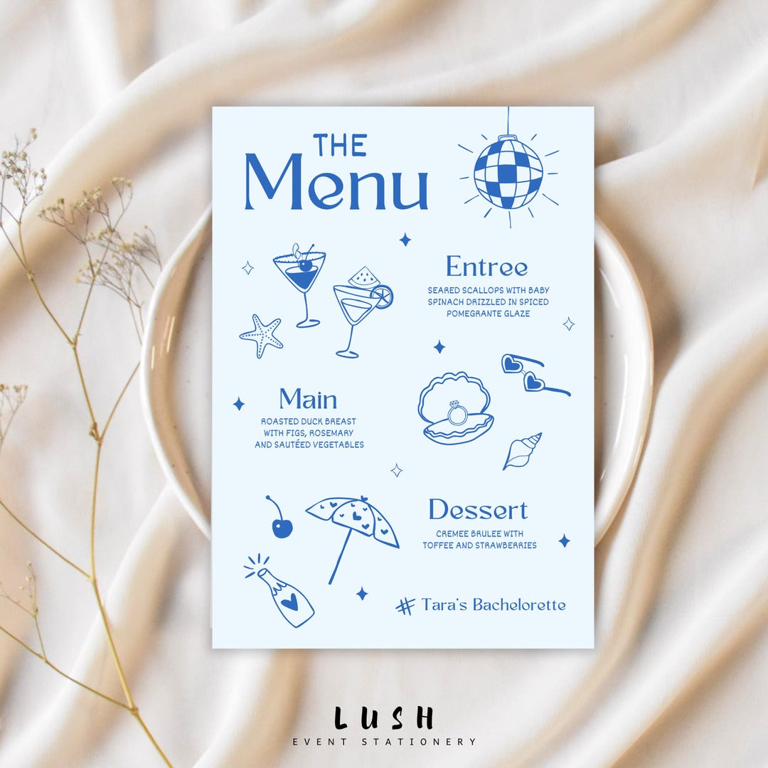 Hand Drawn Bachelorette Menu, Bridal Shower Menu, Hens Party Food Menu ...