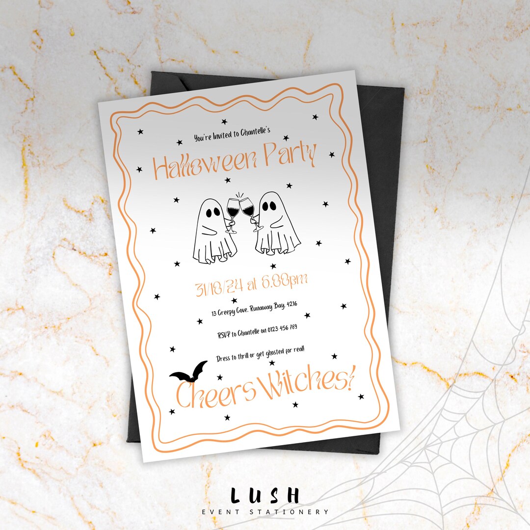 Illustrated Halloween Party Invitation Template Cheers Witches Invite ...