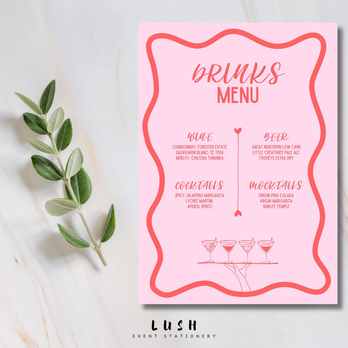 Hand Drawn Bar and Drinks Menu Illustrated Bachelorette Party Menu Hens ...