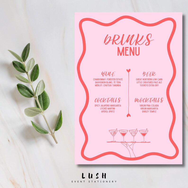 Hand Drawn Bar and Drinks Menu Illustrated Bachelorette Party Menu Hens ...
