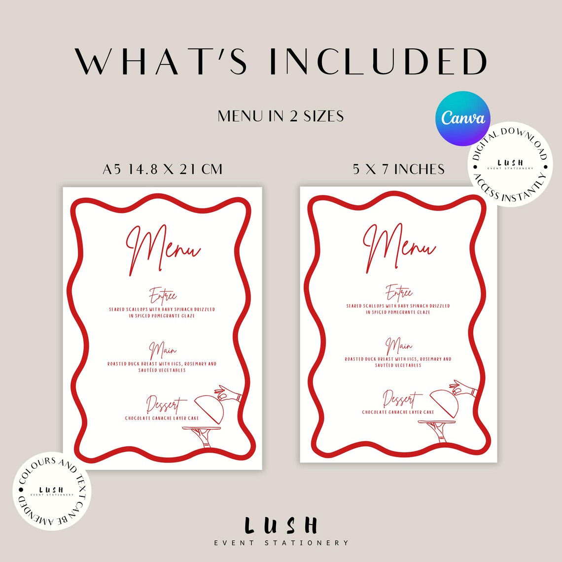 Hand Drawn Bachelorette Party Menu Illustrated Bridal Shower Menu Red ...