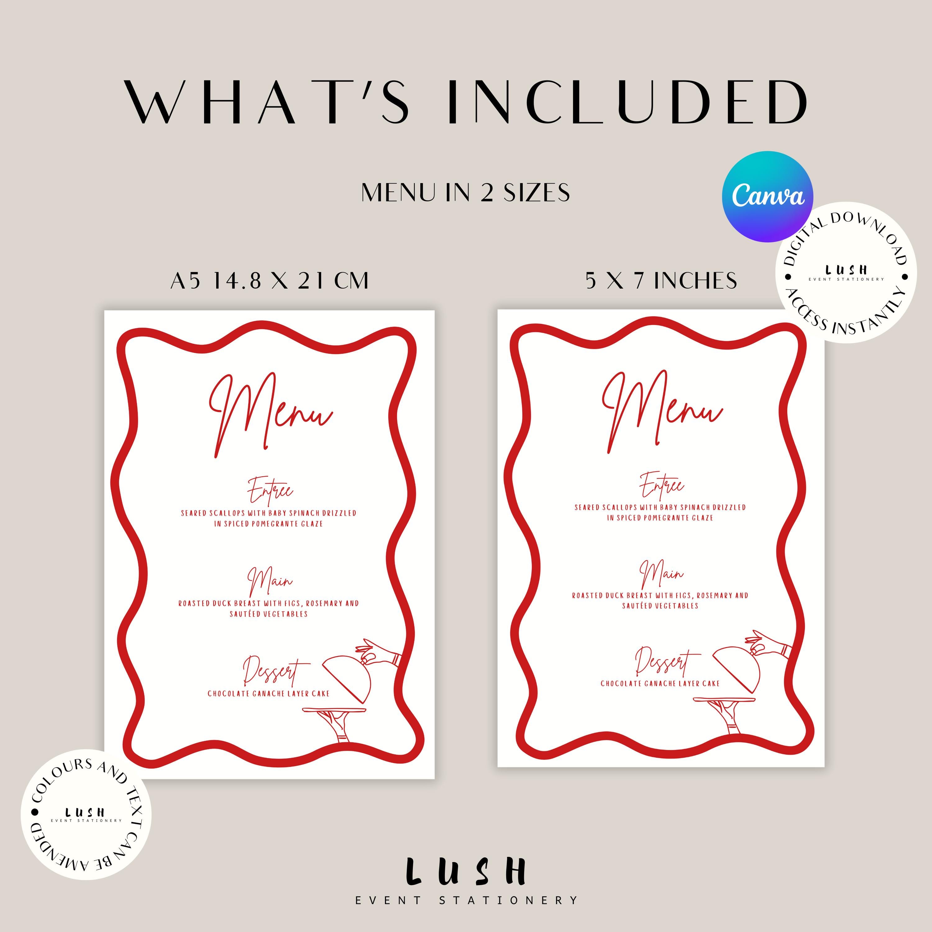 Hand Drawn Bachelorette Party Menu Illustrated Bridal Shower Menu Red ...