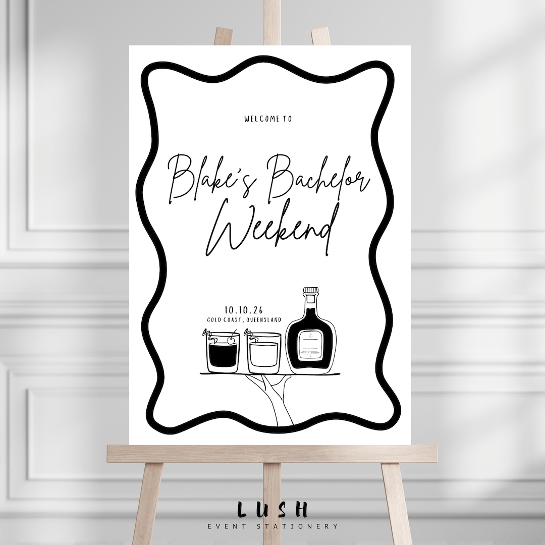 Hand Drawn Bachelor Party Welcome Sign, Illustrated Bucks Party ...