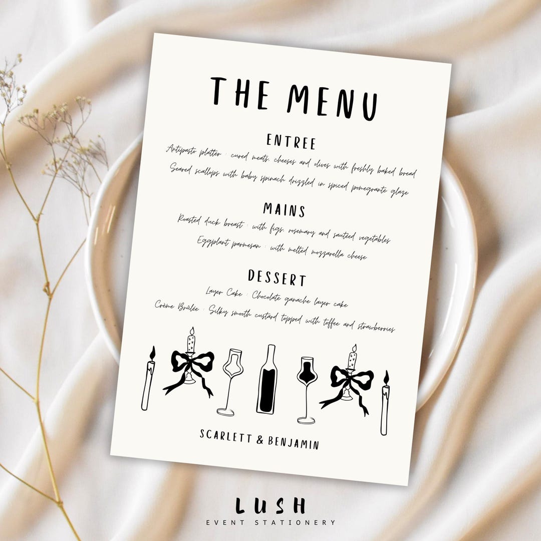 Hand Drawn Menu Template, Food Menu Template, Wedding Menu, Dinner ...