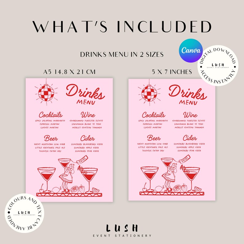 Hand Drawn Bachelorette Party Drinks Menu, Illustrated Hens Drinks ...