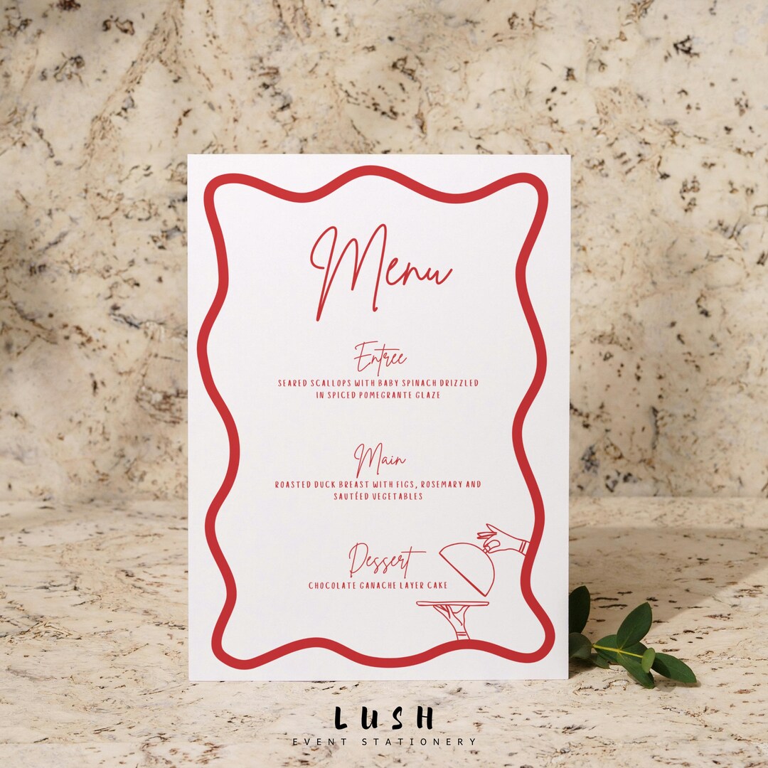 Hand Drawn Bachelorette Party Menu Illustrated Bridal Shower Menu Red ...