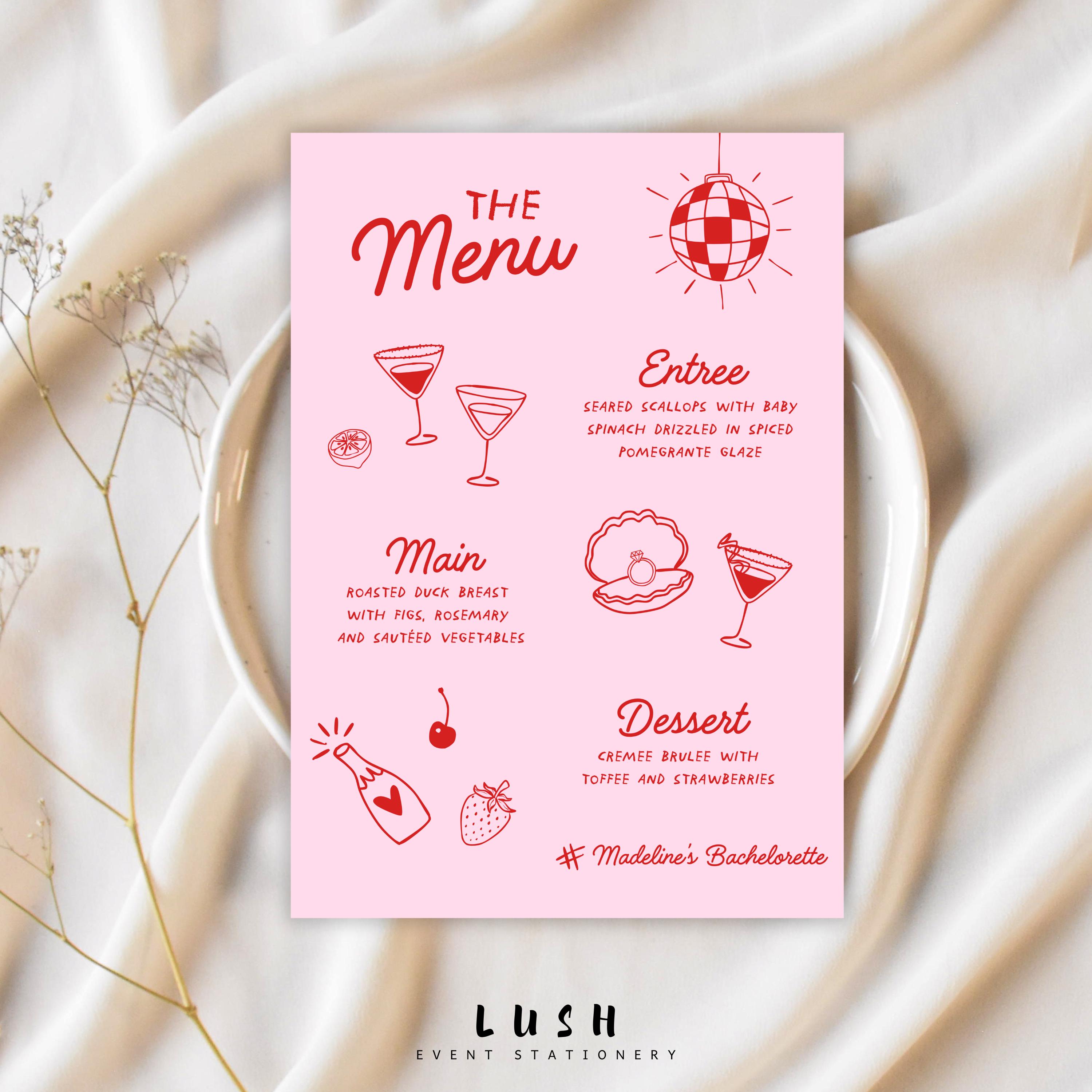 Hand Drawn Bachelorette Menu Template, Bridal Shower Menu, Hens Party ...