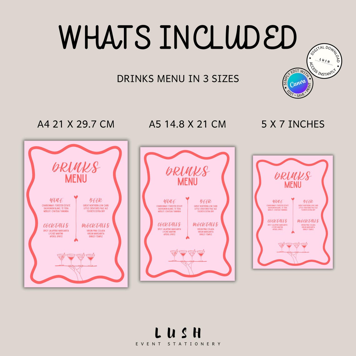 Hand Drawn Bar and Drinks Menu Illustrated Bachelorette Party Menu Hens ...