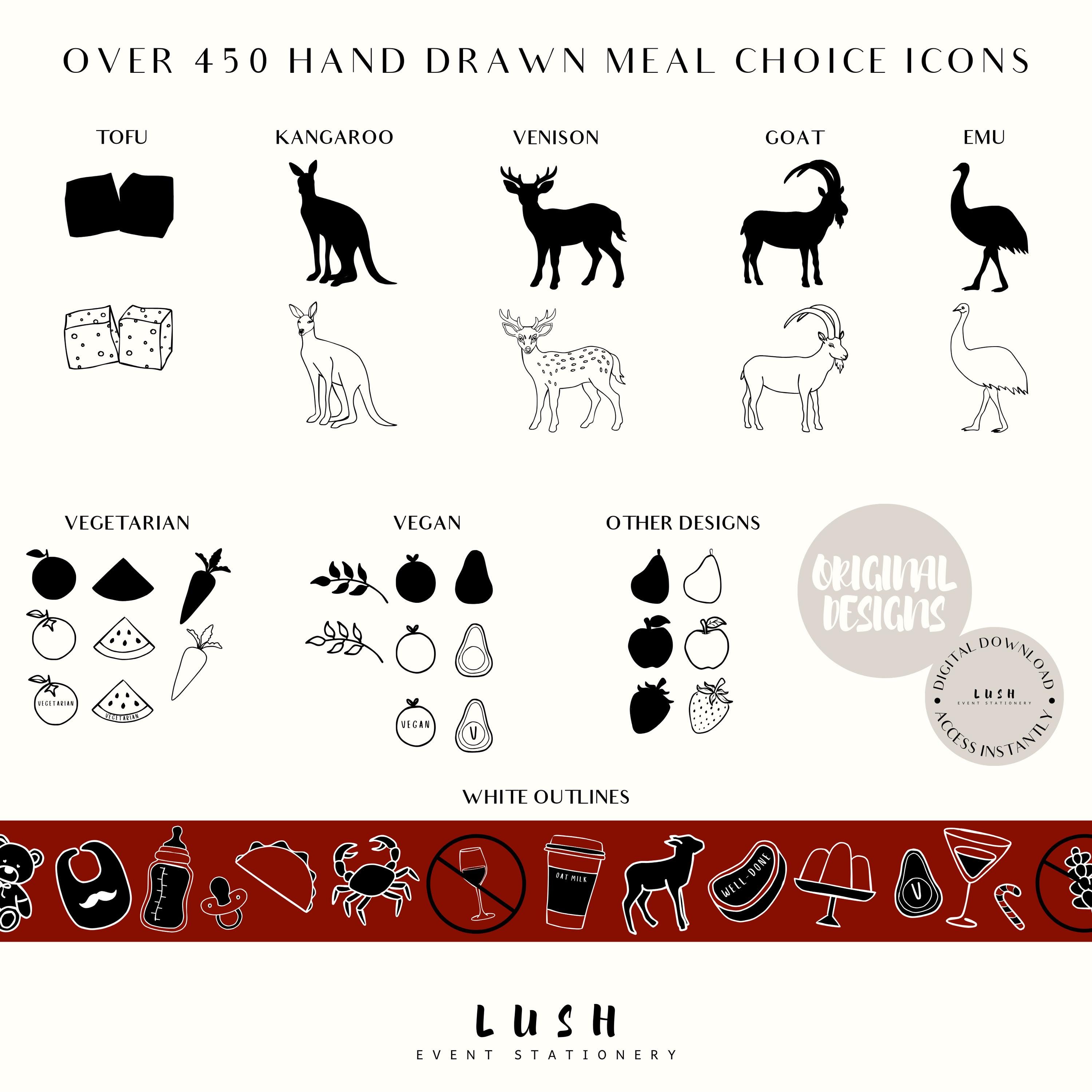 450 Hand Drawn Meal Choice Icons, Illustrated Food Icons, Hand Drawn ...