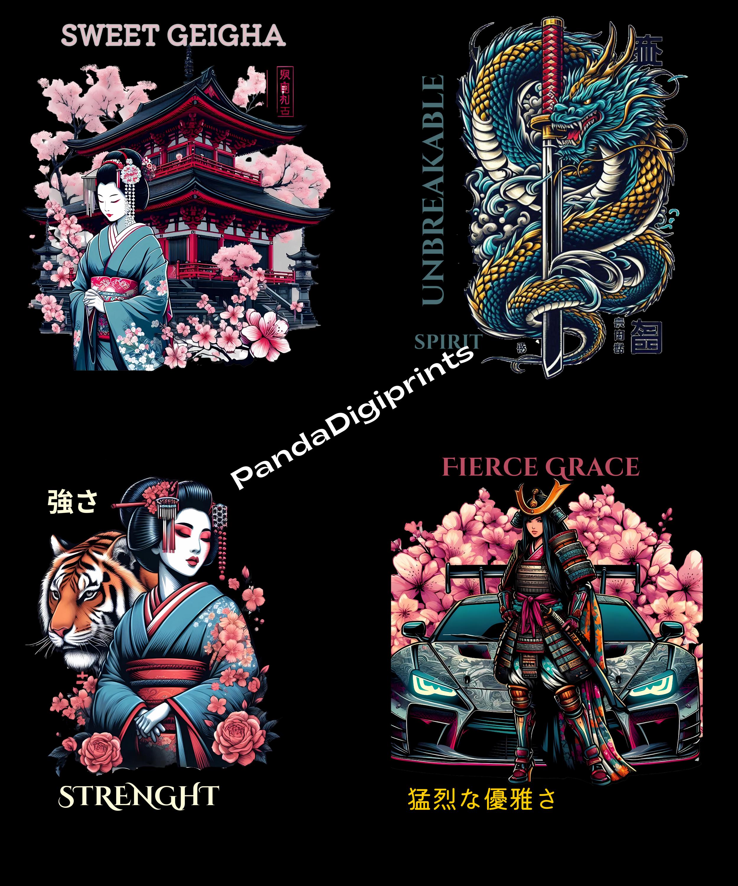 Japanese Art PNG Bundle: Samurai, Geisha, Streetwear Designs, Urban ...