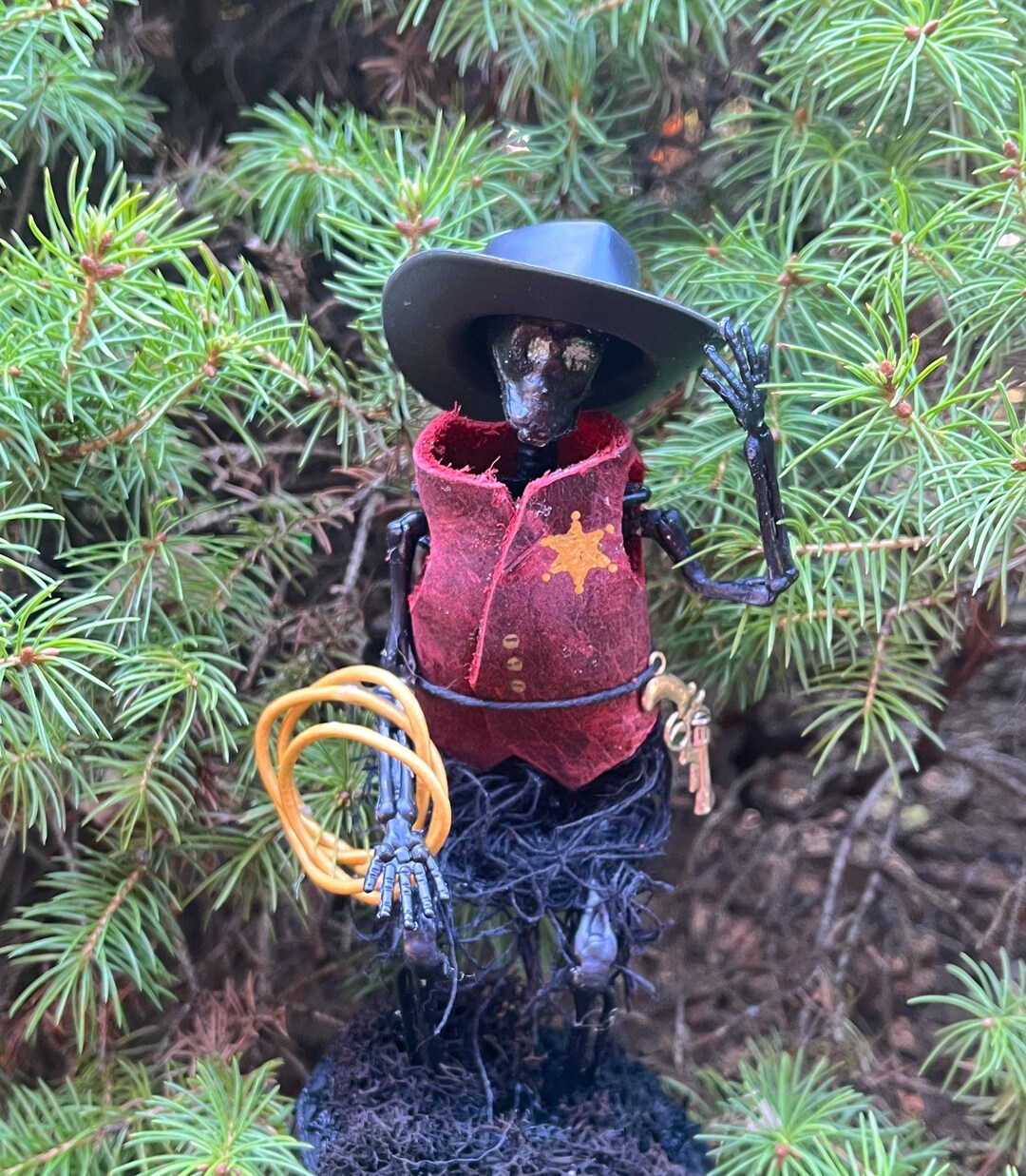 Howdy Partner 6 Inch Skeleton Art Figure Cowboy Sheriff With Real ...