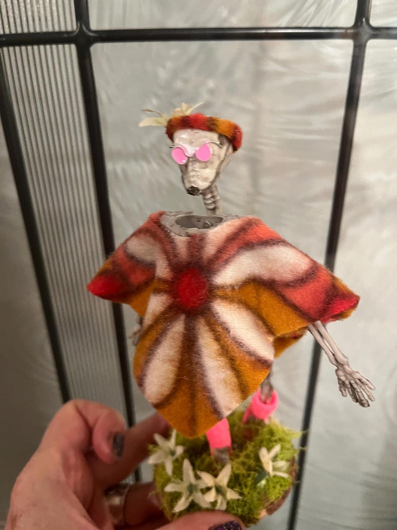 Flower Child 6 Inch Skeleton Art Figure in Red Pink Mustard Yellow ...