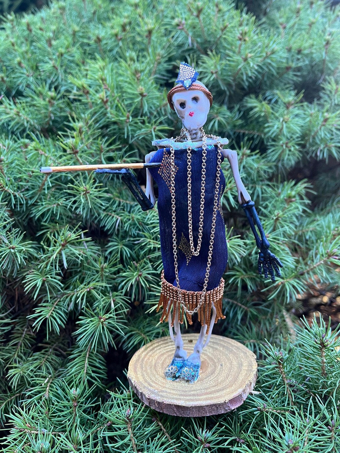 Art Deco Twenties Flapper 6 Inch Skeleton Art Figure in Blue and Gold ...