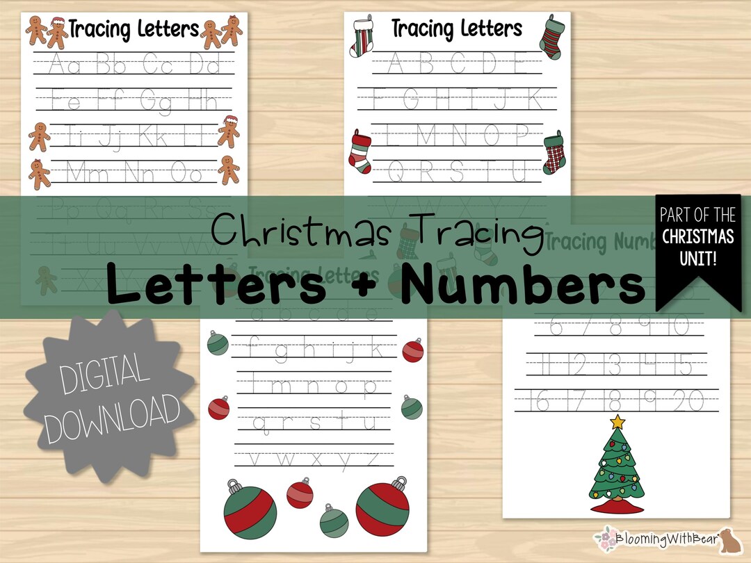 Christmas Tracing Letters and Numbers | Handwriting Practice Worksheet ...