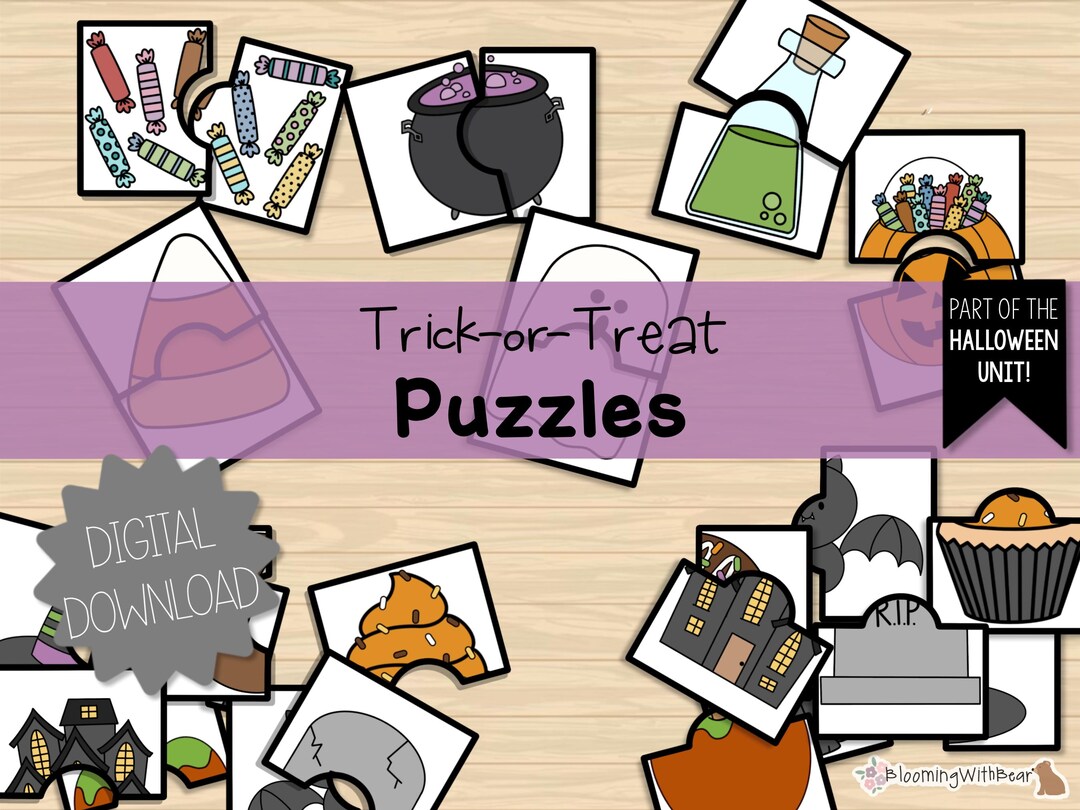 Halloween Trick-or-treat Puzzles | Picture Identification | Halves ...