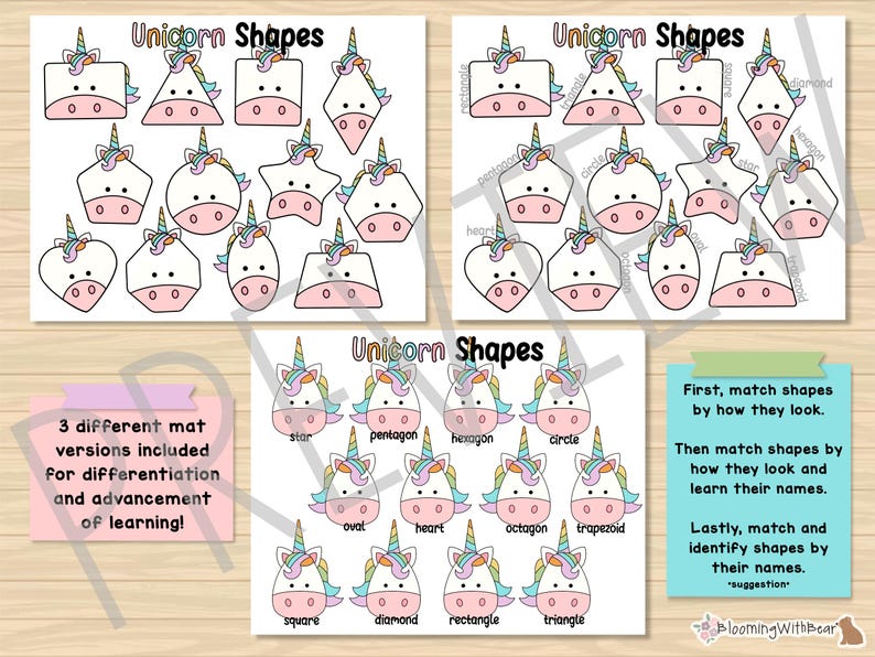 Unicorn Shapes Matching Activity: Preschool Learning (digital Download ...