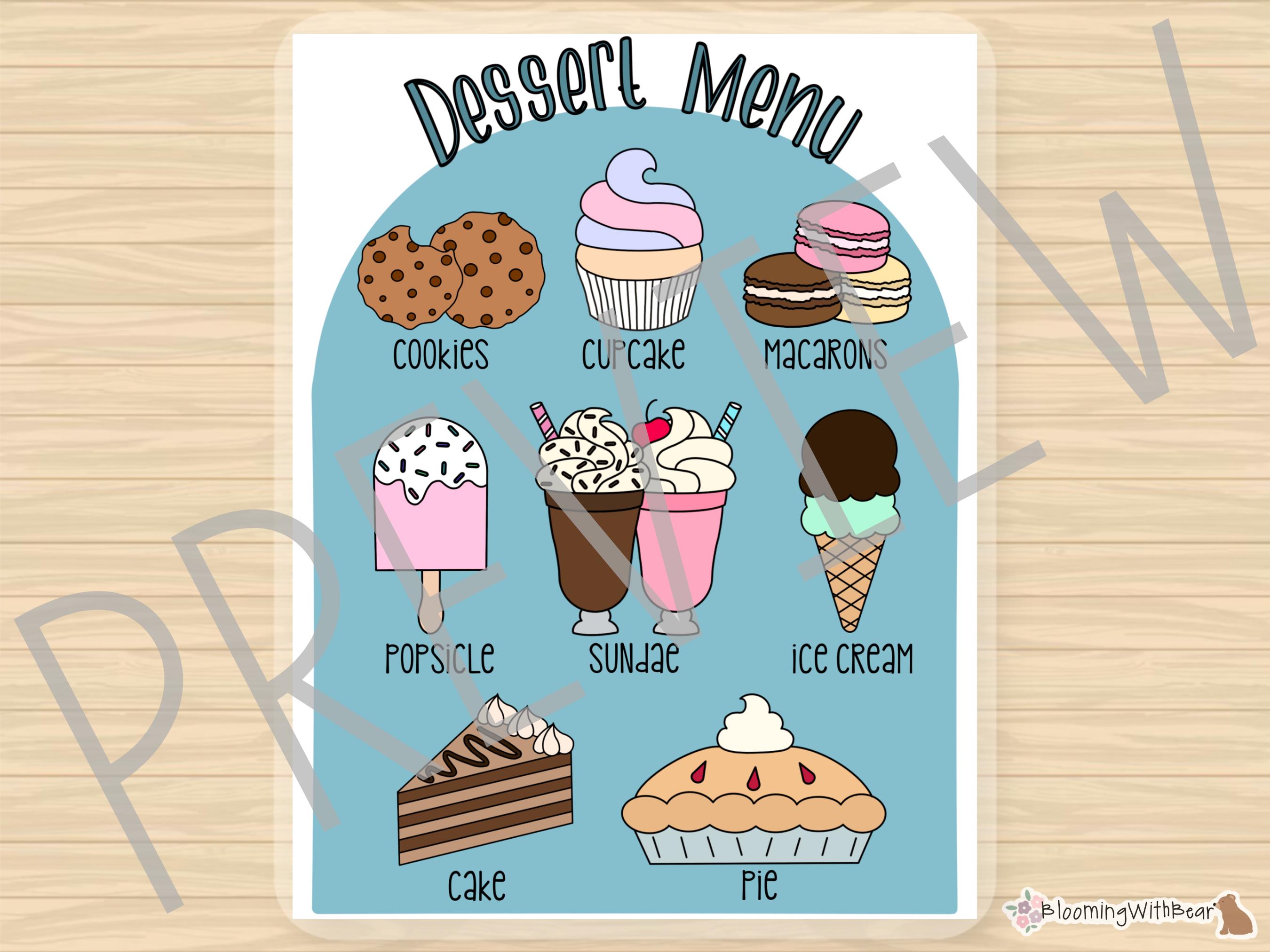 Play Menu Pretend Play Dramatic Play Kitchen Restaurant Breakfast Lunch ...