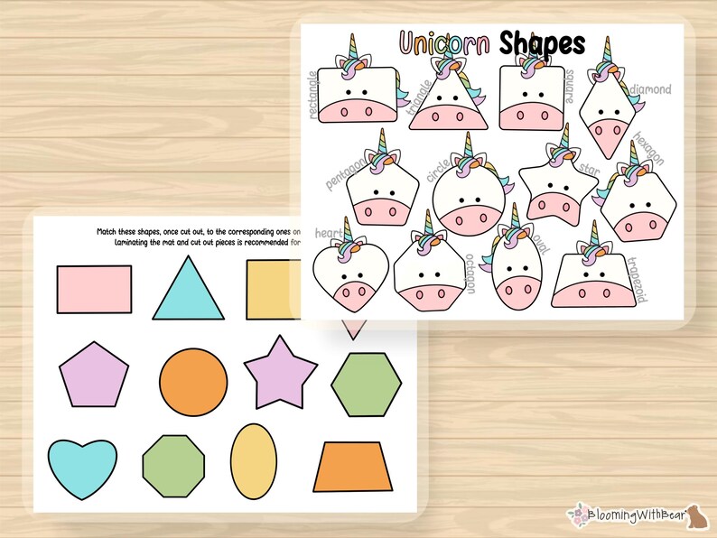 Unicorn Shapes | 2D Shapes | Learning Shapes | Matching Shapes Activity ...