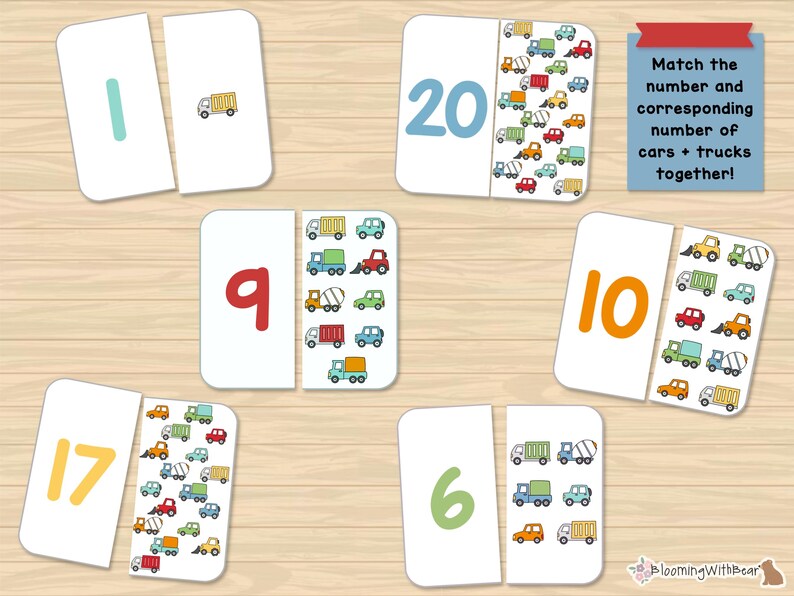 Cars and Trucks Number Match: Counting to 20 (digital Download) - Etsy