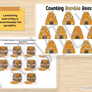 Bumble Bees Counting Activity: Preschool Number Matching (digital ...