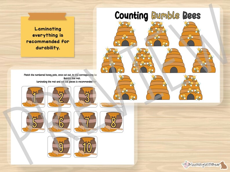 Bumble Bees Counting Activity: Preschool Number Matching (digital ...