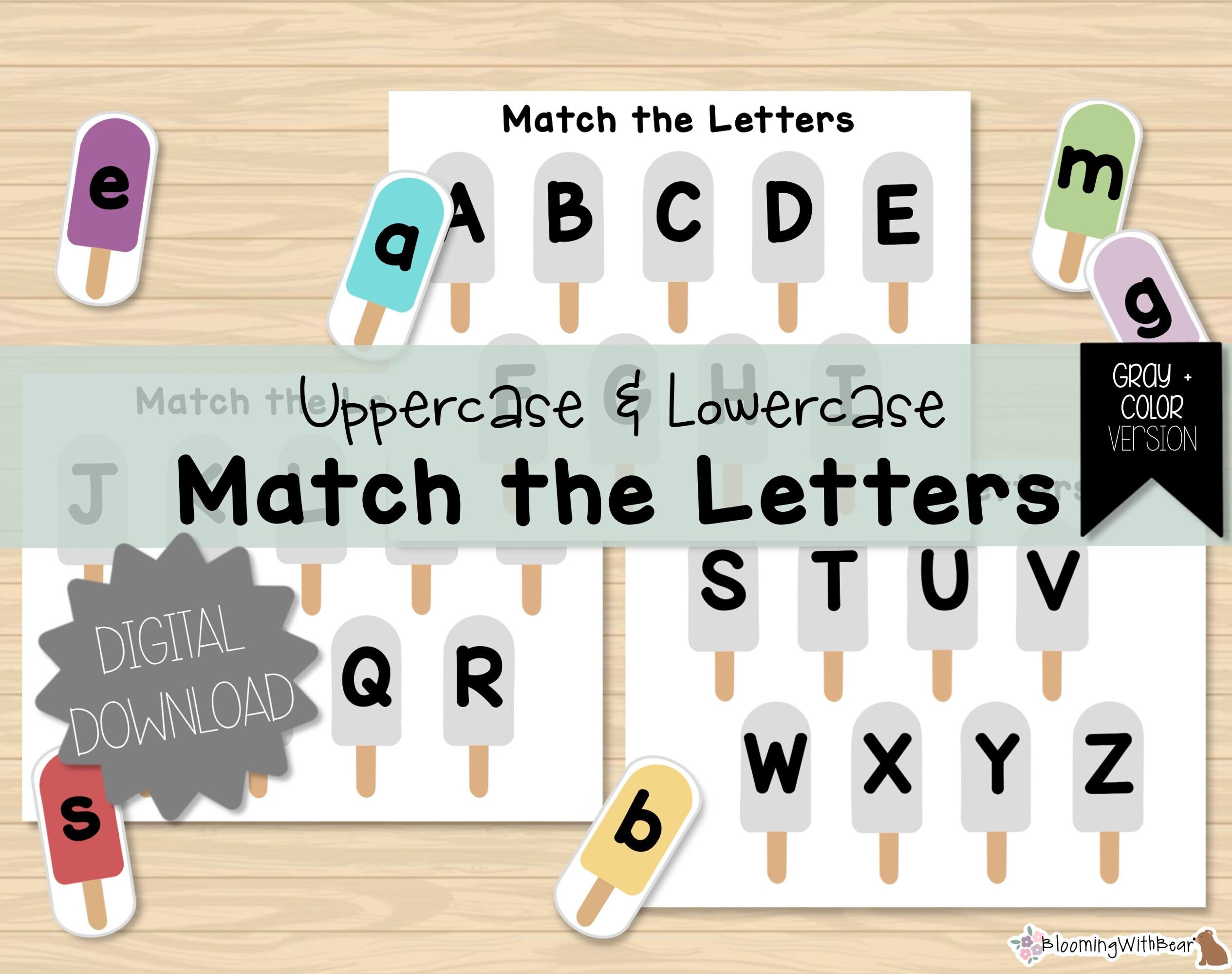 Uppercase + Lowercase Popsicle Match the Letters | Alphabet Matching ...