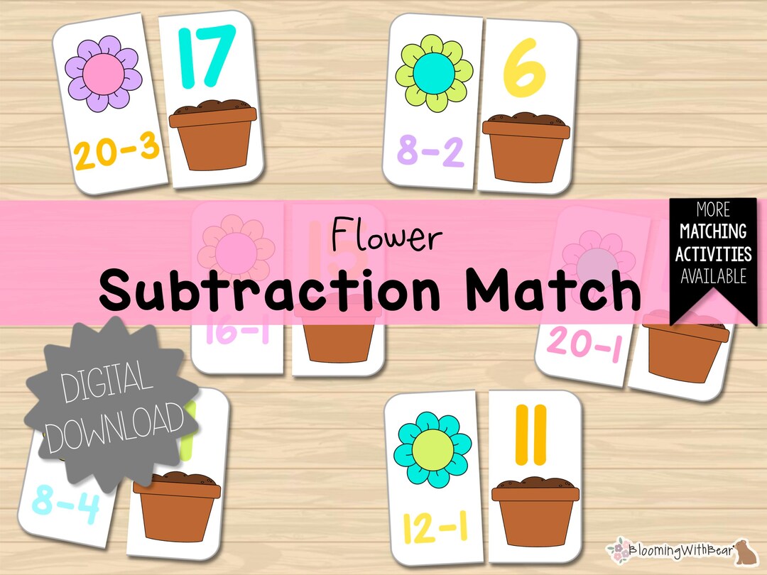 Flower Subtraction Match: Counting to 20 Activity (digital Download) - Etsy