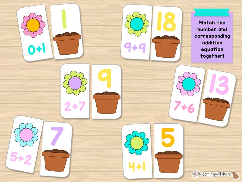 Flower Addition Match: Counting to 20 Activity (printable) - Etsy