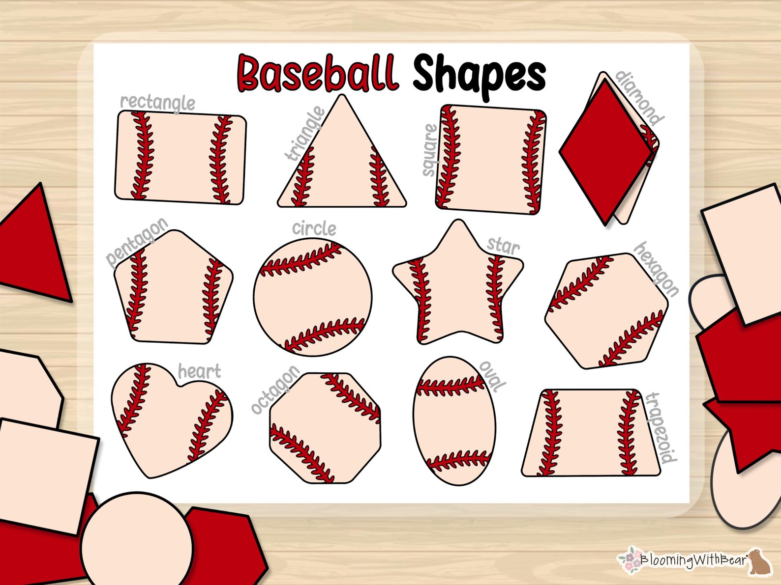 Baseball Shapes Matching Activity: Preschool Printable (digital ...