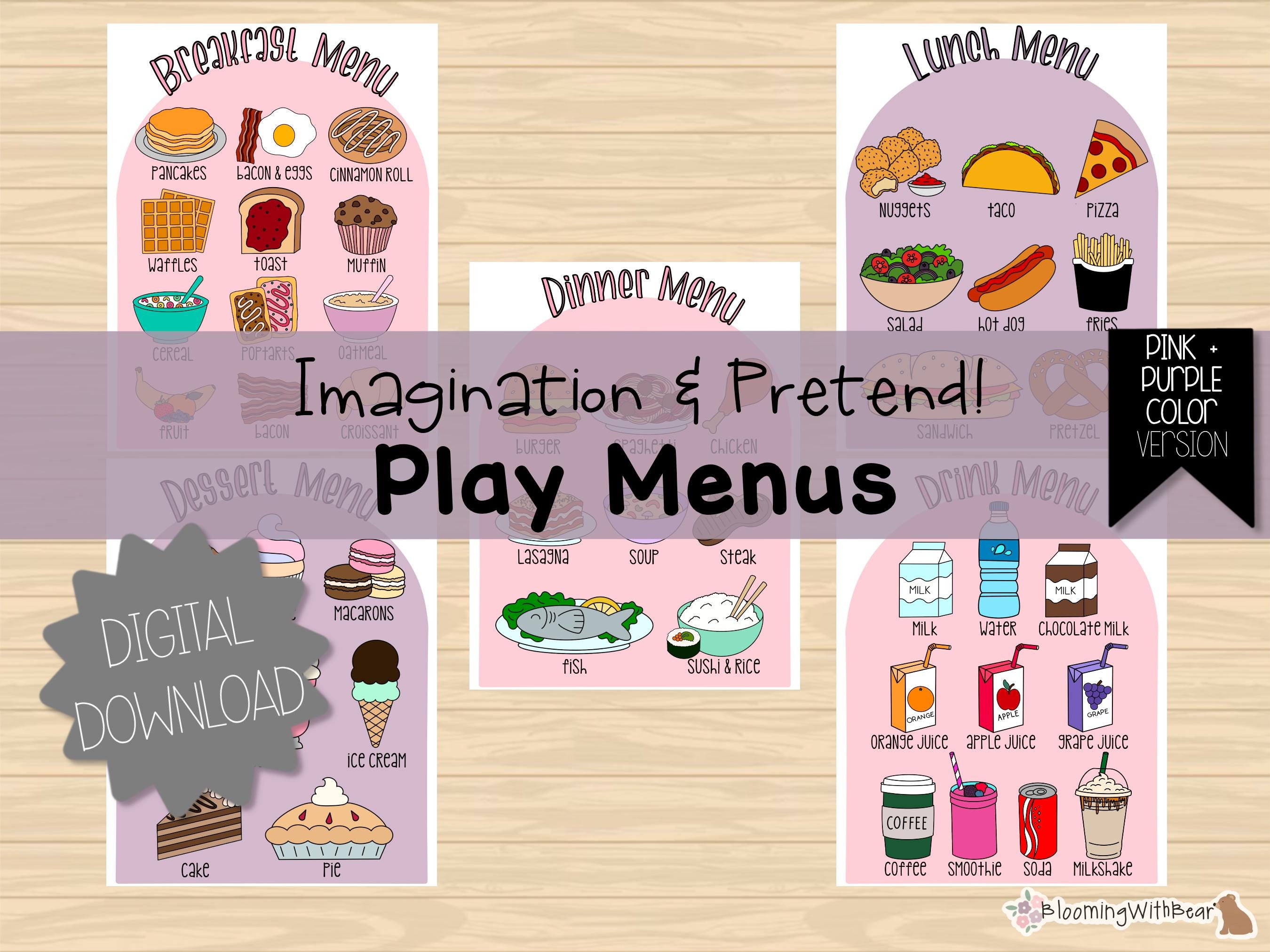 Play Menu Pretend Play Dramatic Play Kitchen Restaurant Breakfast Lunch ...