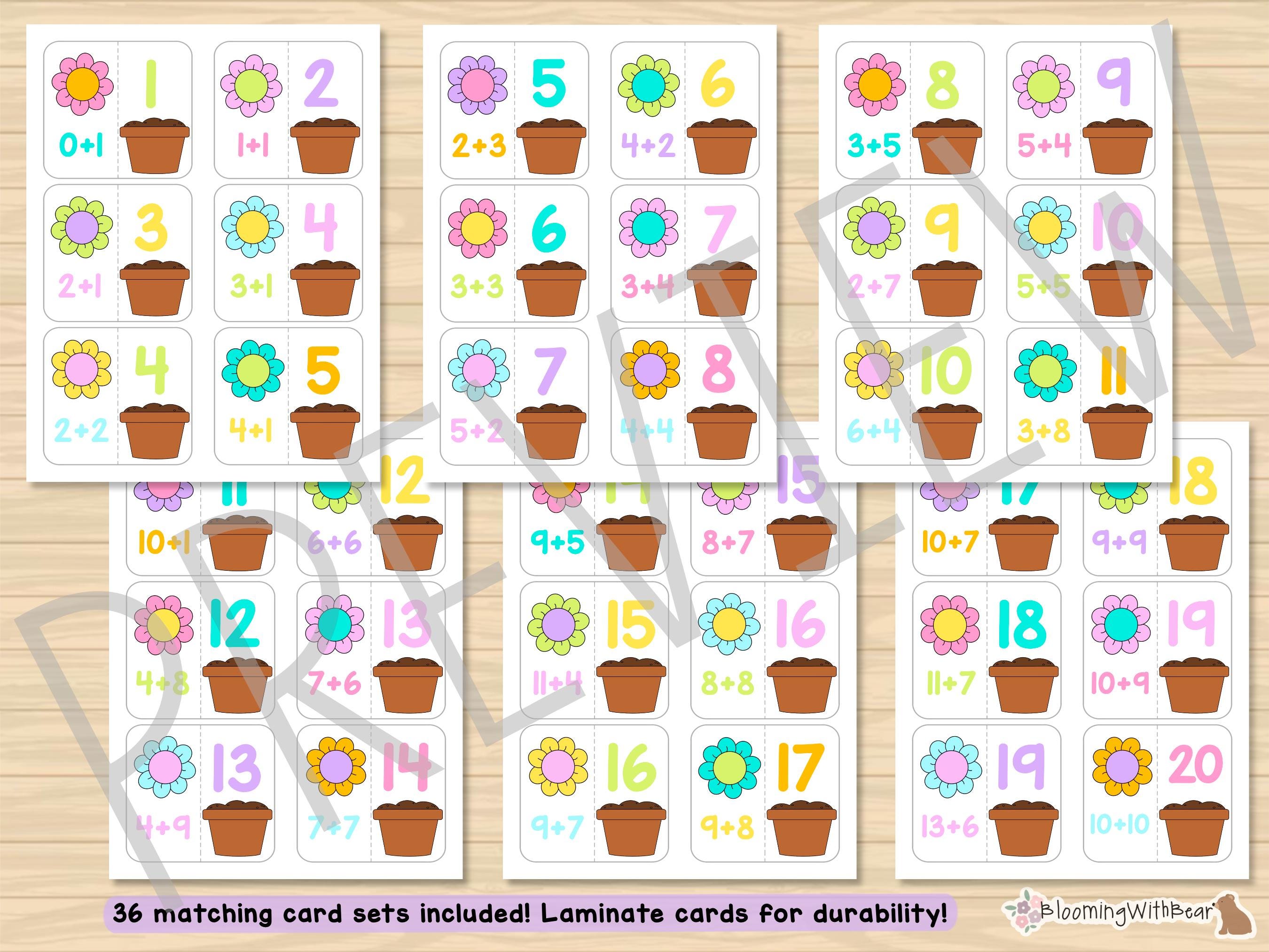 Flower Addition Match: Counting to 20 Activity (printable) - Etsy