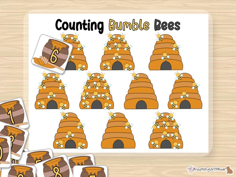 Bumble Bees Counting Activity: Preschool Number Matching (digital ...