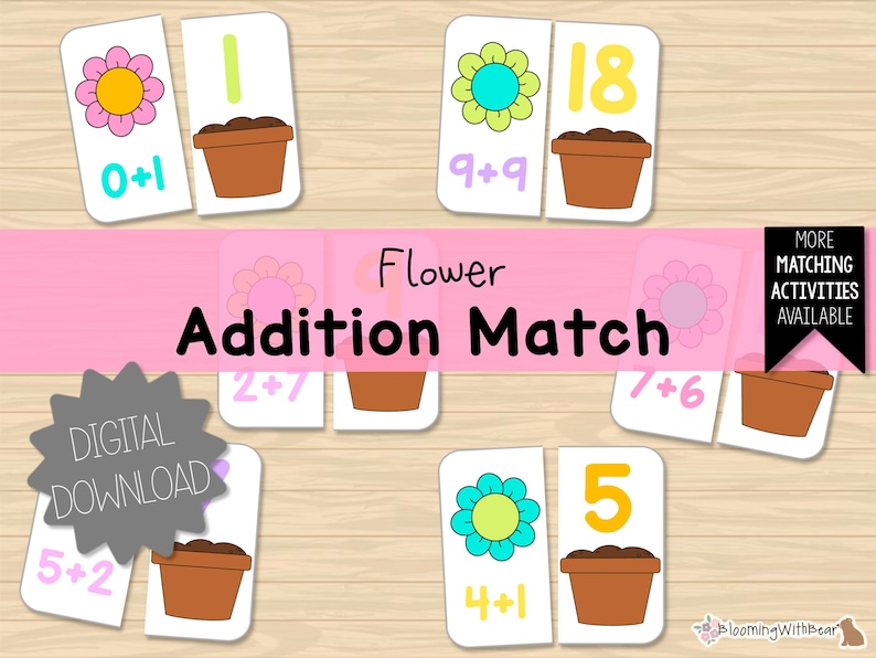 Flower Addition Match: Counting to 20 Activity (printable) - Etsy