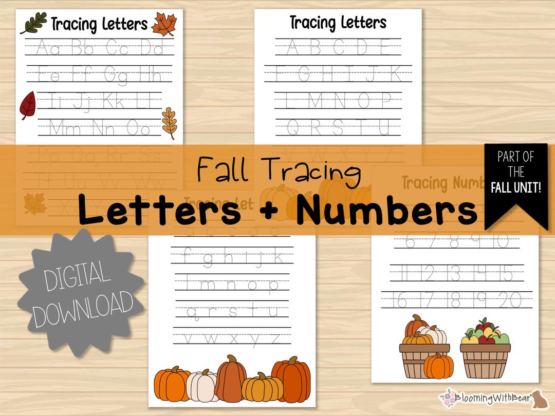 Fall Tracing Letters and Numbers | Handwriting Practice Worksheet ...