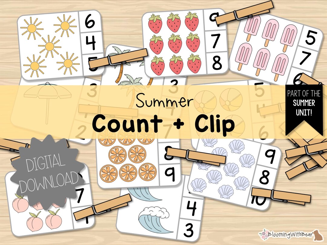 Summer Count and Clip Activity: Number Matching Printable (digital ...