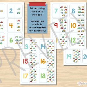Cars and Trucks Number Match: Counting to 20 (digital Download) - Etsy