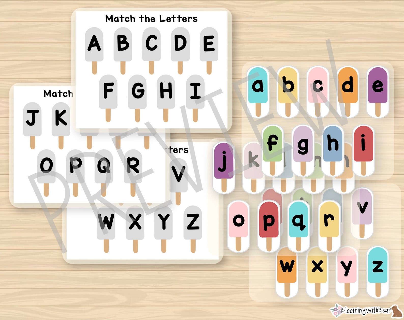 Uppercase + Lowercase Popsicle Match the Letters | Alphabet Matching ...