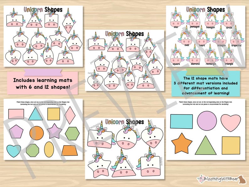 Unicorn Shapes Matching Activity: Preschool Learning (digital Download ...