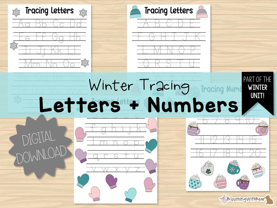 Winter Tracing Letters and Numbers | Handwriting Practice Worksheet ...