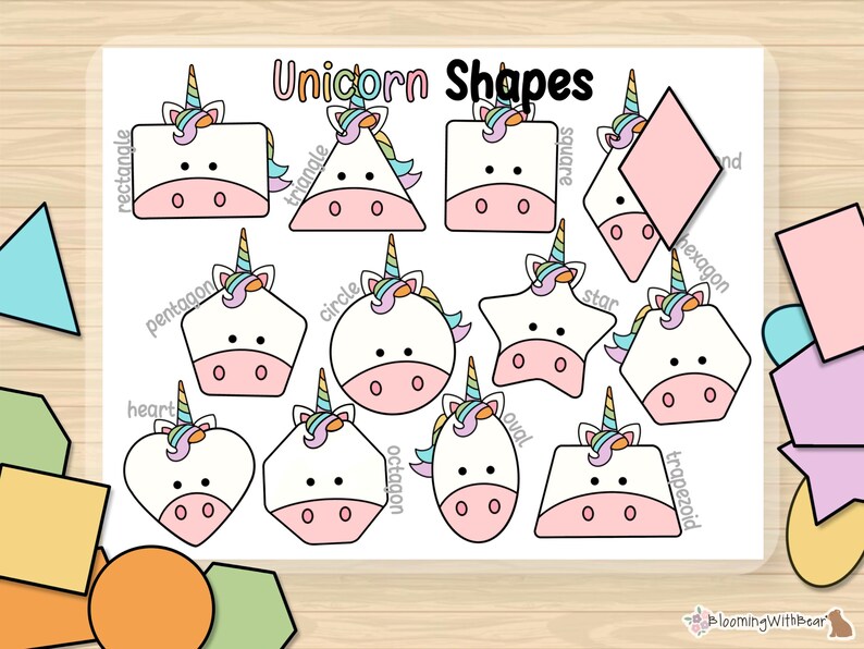 Unicorn Shapes | 2D Shapes | Learning Shapes | Matching Shapes Activity ...