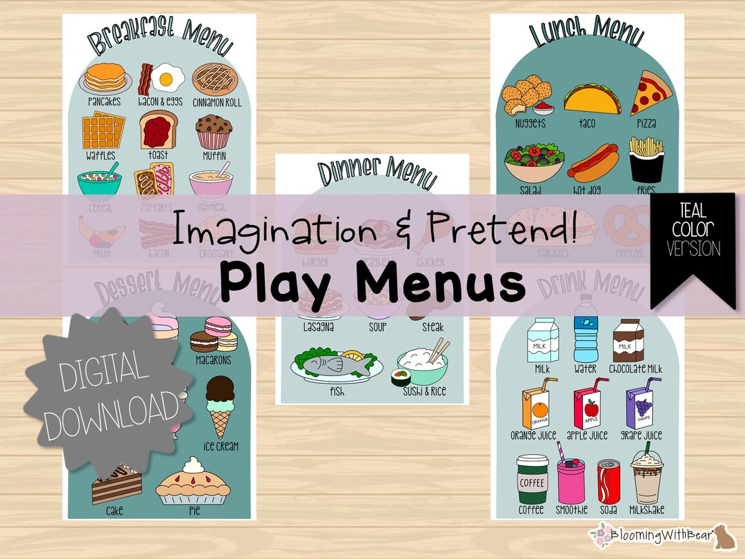 Play Menu Pretend Play Dramatic Play Kitchen Restaurant Breakfast Lunch ...