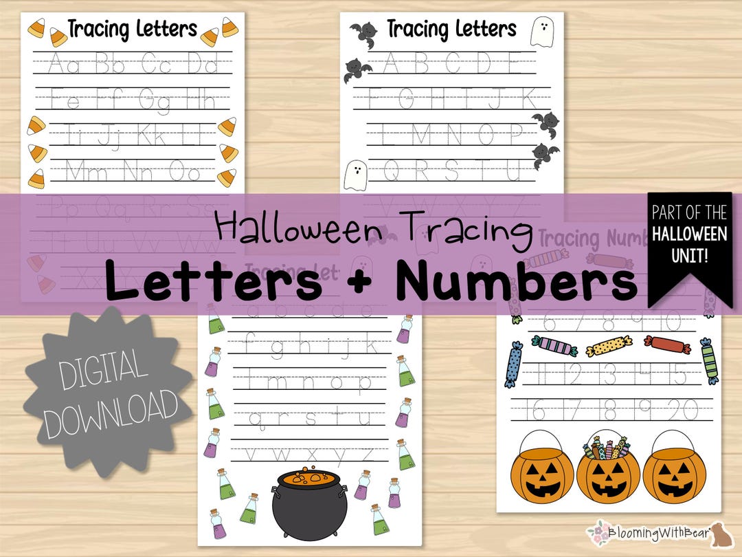Halloween Tracing Letters and Numbers | Handwriting Practice Worksheet ...