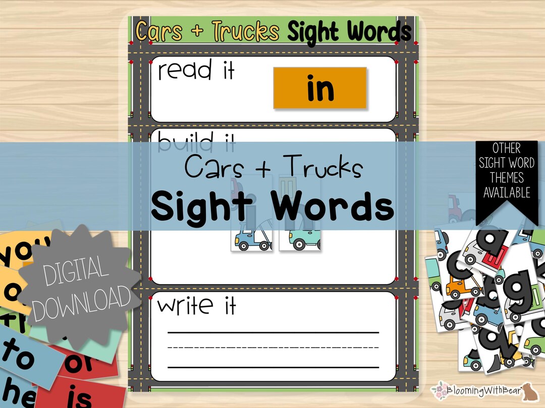 Sight Words Cars + Trucks | Read Build Write | Learn to Read | Word ...