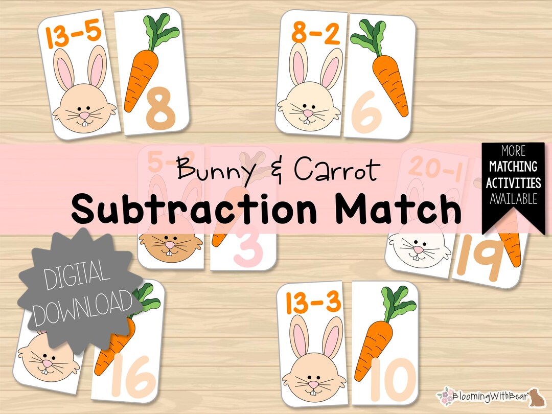 Subtraction Match Bunny | Counting to 20 | Easter Spring Matching ...