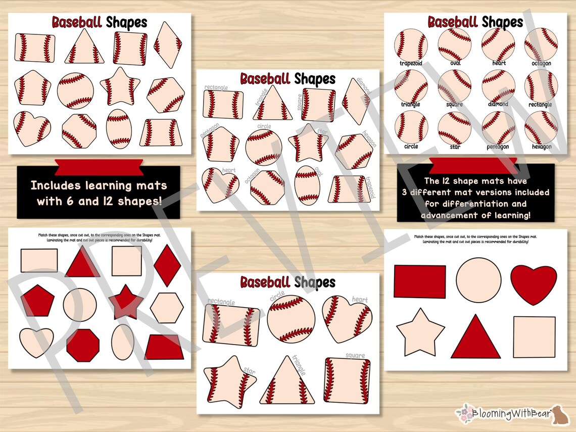 Baseball Shapes Matching Activity: Preschool Printable (digital ...